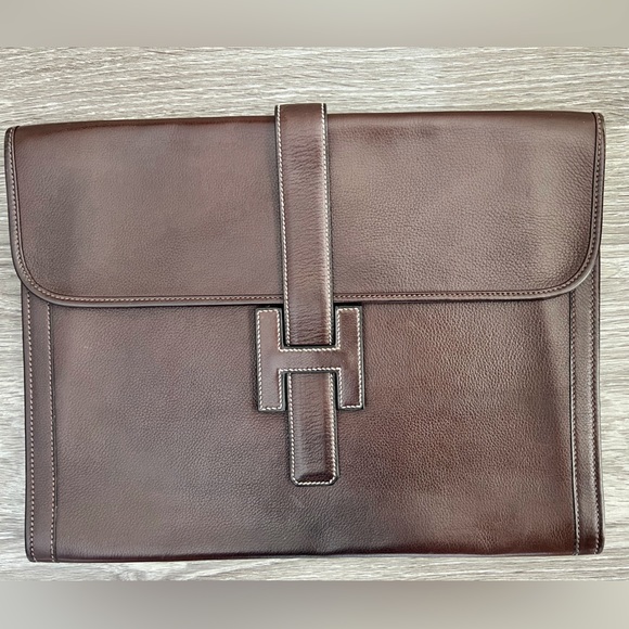 Hermes | Bags | Hermes Gm Jige Clutch Brown Leather Excellent Vintage Dep | Poshmark